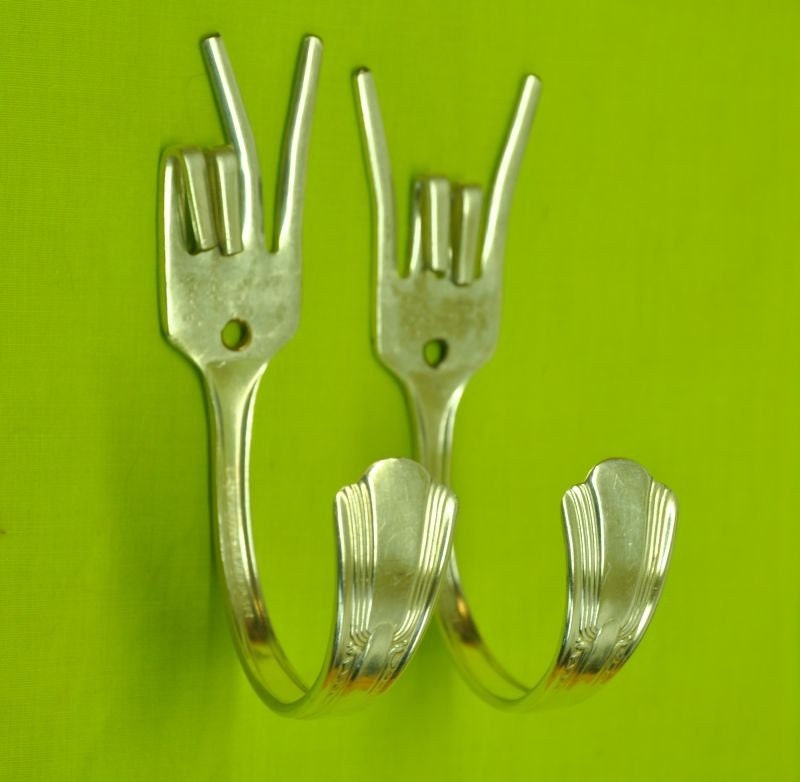 Silver Fork Hooks Peace and Rock ON Set of 2 Coat Hooks - Etsy