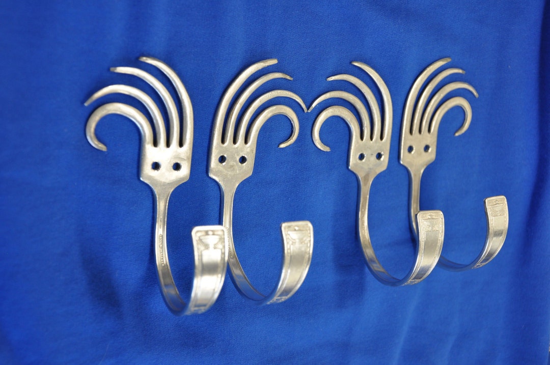 4 Vintage Wave Fork Hooks Set Matching Dinner Forks Functional Wall Art ...