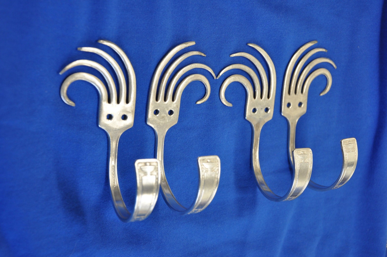 4 Vintage Wave Fork Hooks Set Matching Dinner Forks Functional Wall Art ...