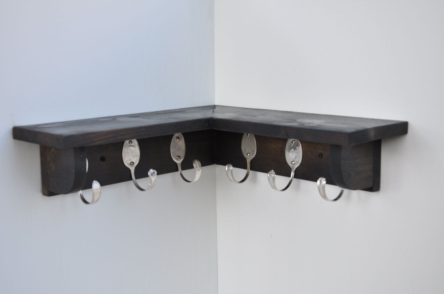 6 Spoon Hooks Coat Rack With 16 Inch Corner Shelf in Any Color - Etsy