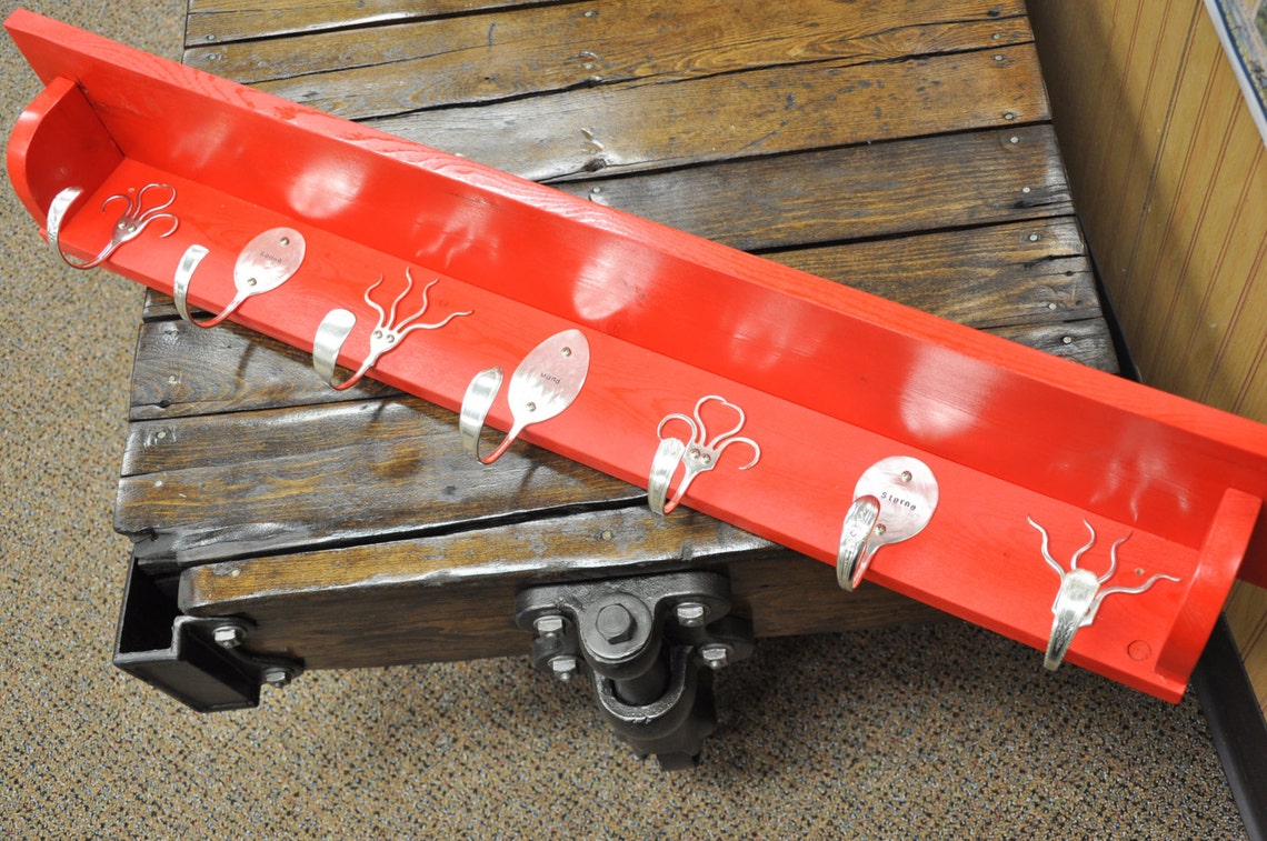 3 Personalized Spoon Hooks and 4 Funky Fork Hooks Coat Rack With Shelf ...