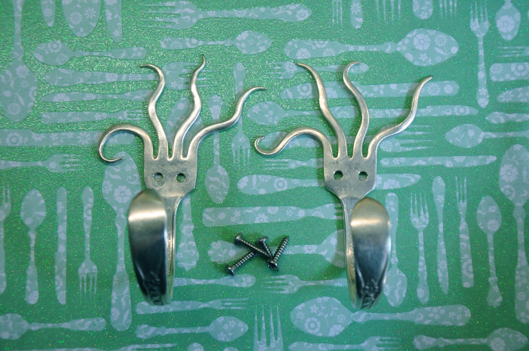 Two Funky Fork Hooks Vintage Reclaimed Silverware - Etsy
