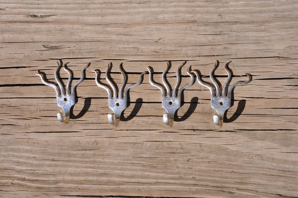 4 Mini Funky Fork Hooks Vintage Reclaimed Silverware | Etsy