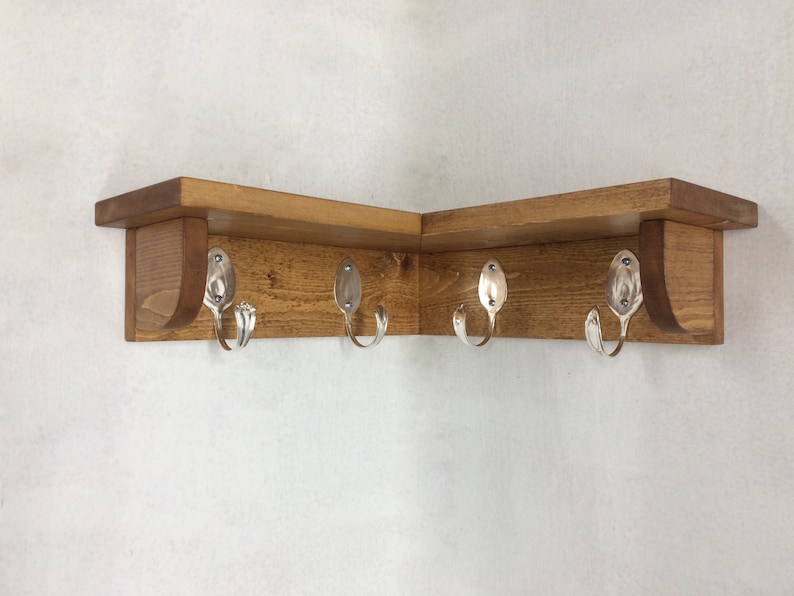 4 Spoon Hooks Coat Rack With Corner Shelf in Any Color Finish - Etsy