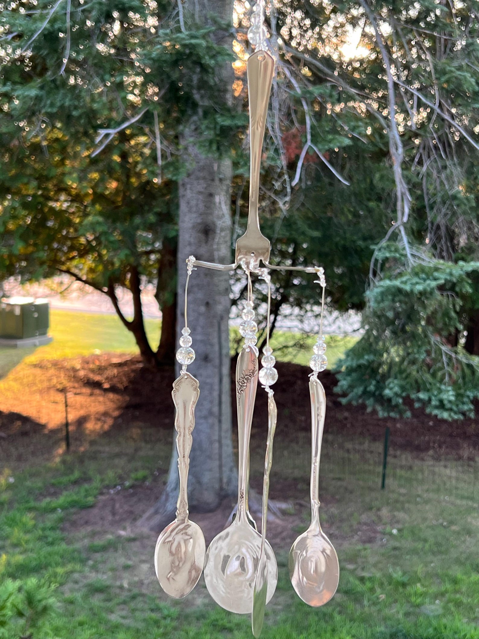 Beautiful 5 Spoon Wind Chime Made With Antique Silverware and Beads - Etsy