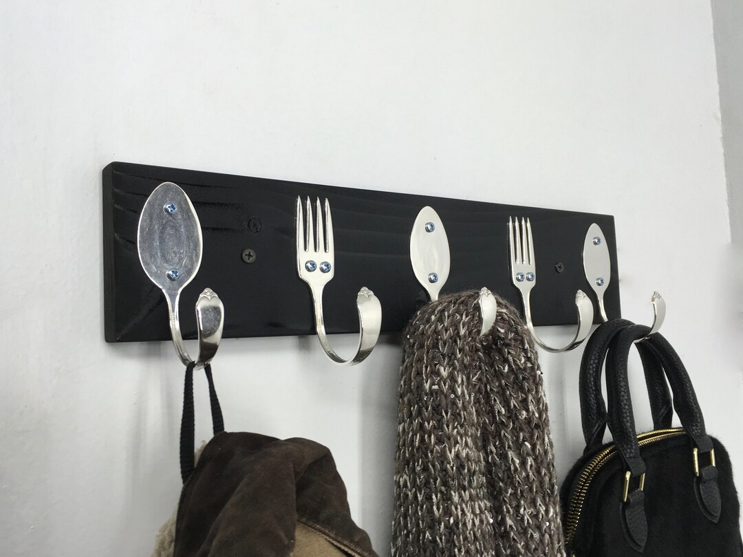 Spoon and Fork Coat Hook Rack 16" in Any Color 5 Hooks Recycled ...
