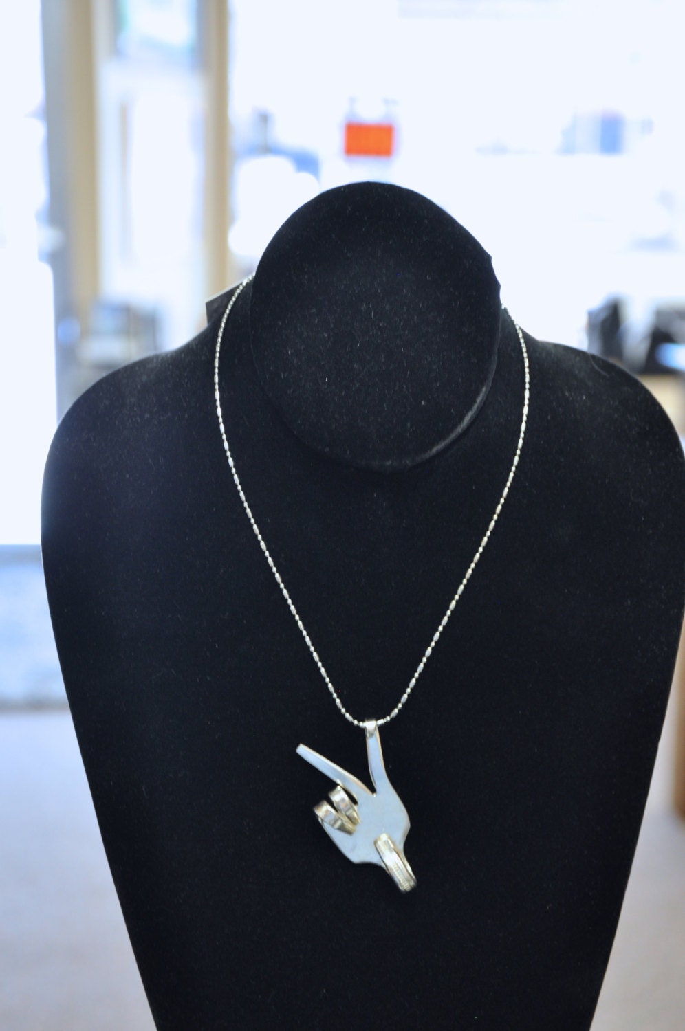 Fork Peace Pendant Hand Gesture Necklace Vintage Reclaimed Silverware ...