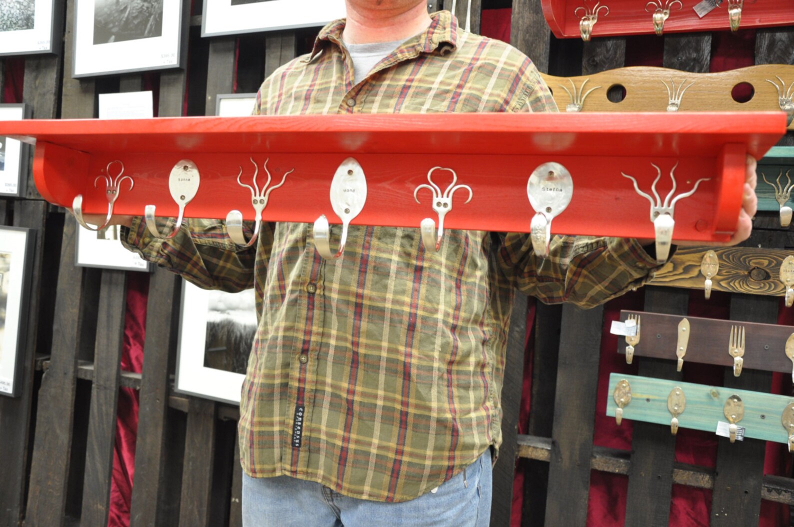 3 Personalized Spoon Hooks and 4 Funky Fork Hooks Coat Rack With Shelf ...
