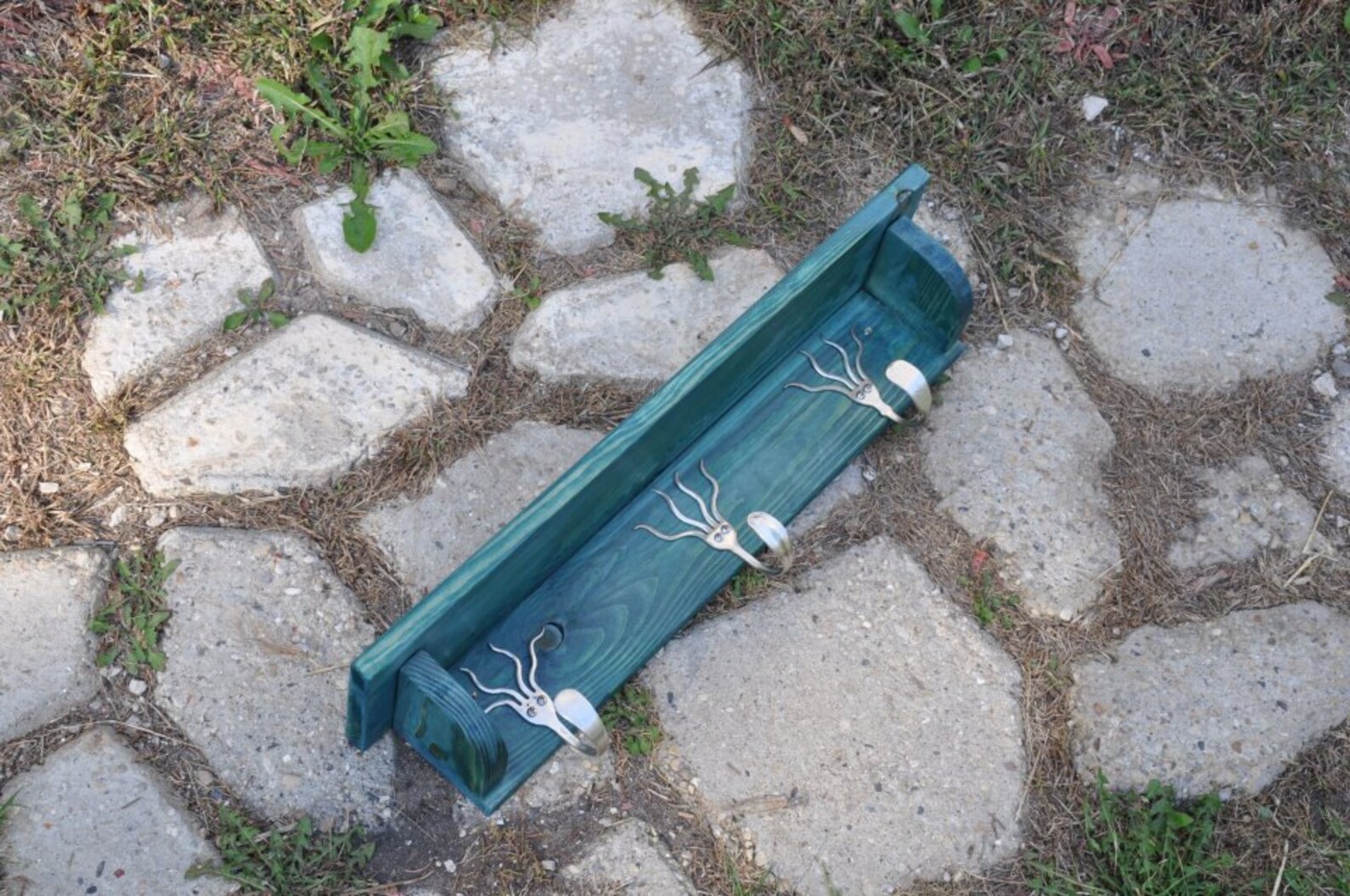 3 Funky Forks Coat Rack Shelf in Turquoise Stain Recycled - Etsy