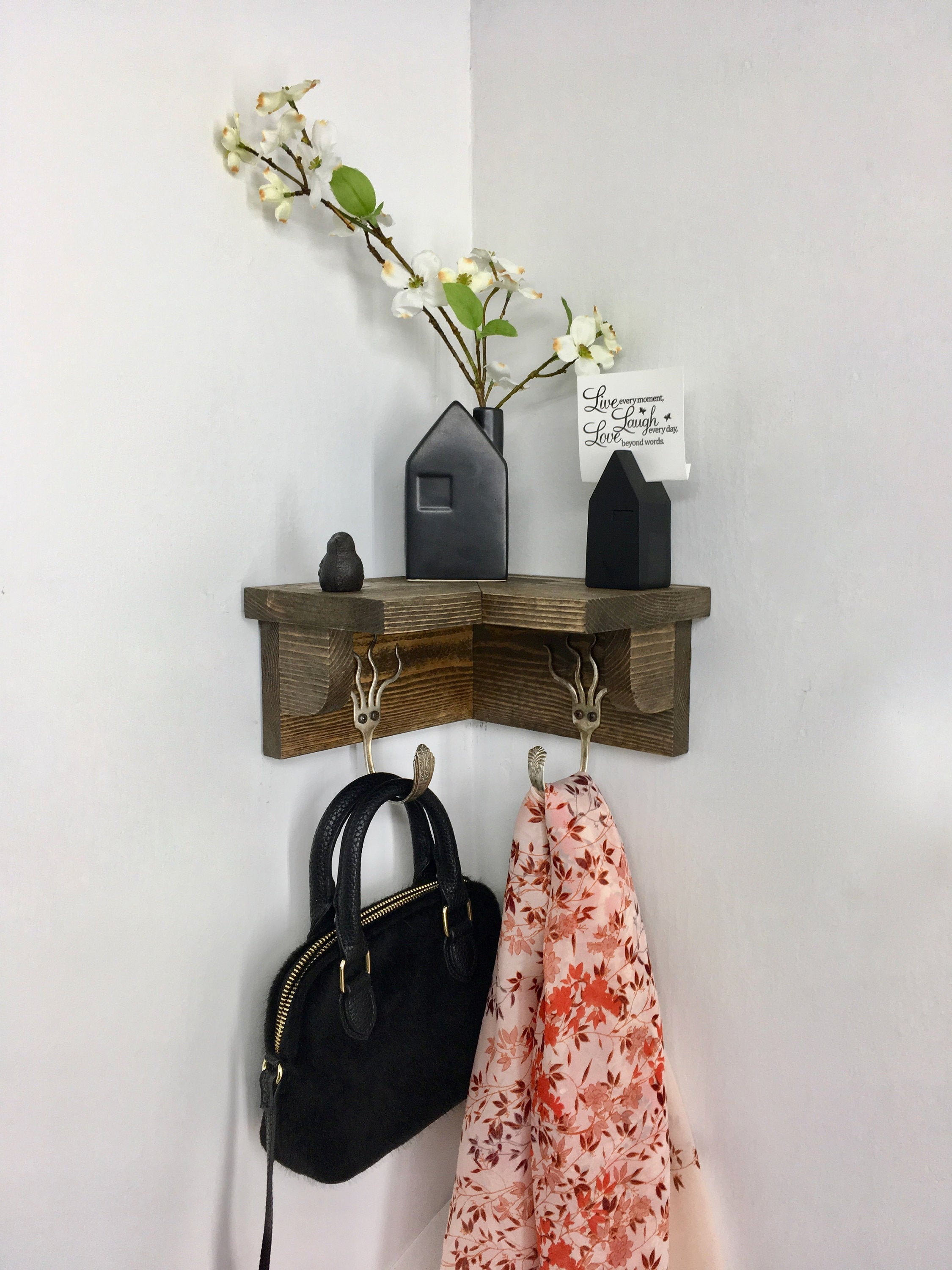 2 Funky Fork Hooks Coat Rack with Corner Shelf Recycled | Etsy