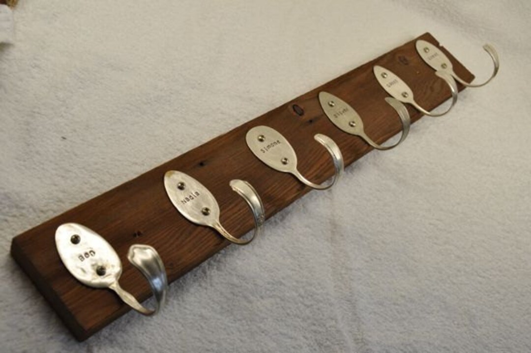 Personalized Spoons Coat Rack With 6 Hooks Recycled Vintage Silverware ...