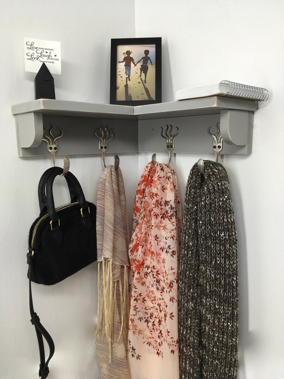 4 Groovy Wave Fork Hooks Coat Rack With Corner Shelf Recycled ...