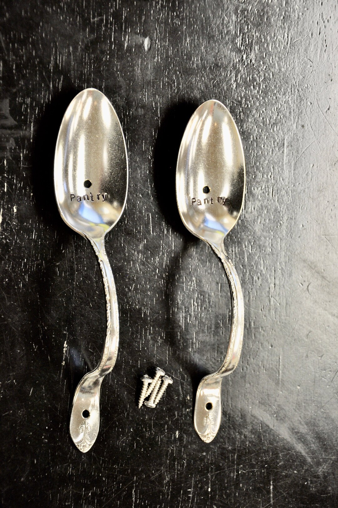 Spoon Door Pull Custom Letter Word Stamped Tablespoon Vintage Reclaimed ...
