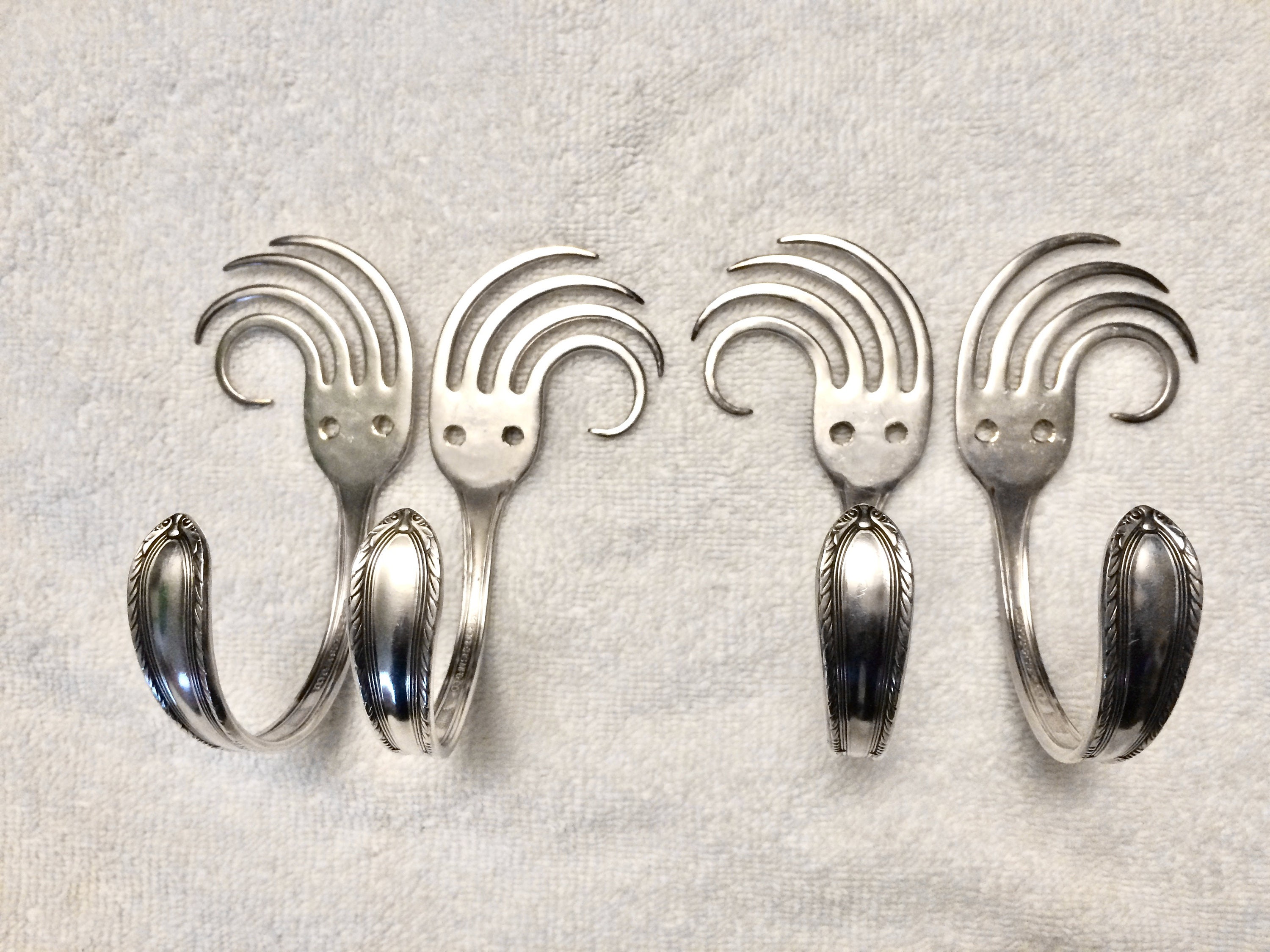 4 Vintage Wave Fork Hooks Set Matching Dinner Forks Functional Wall Art ...