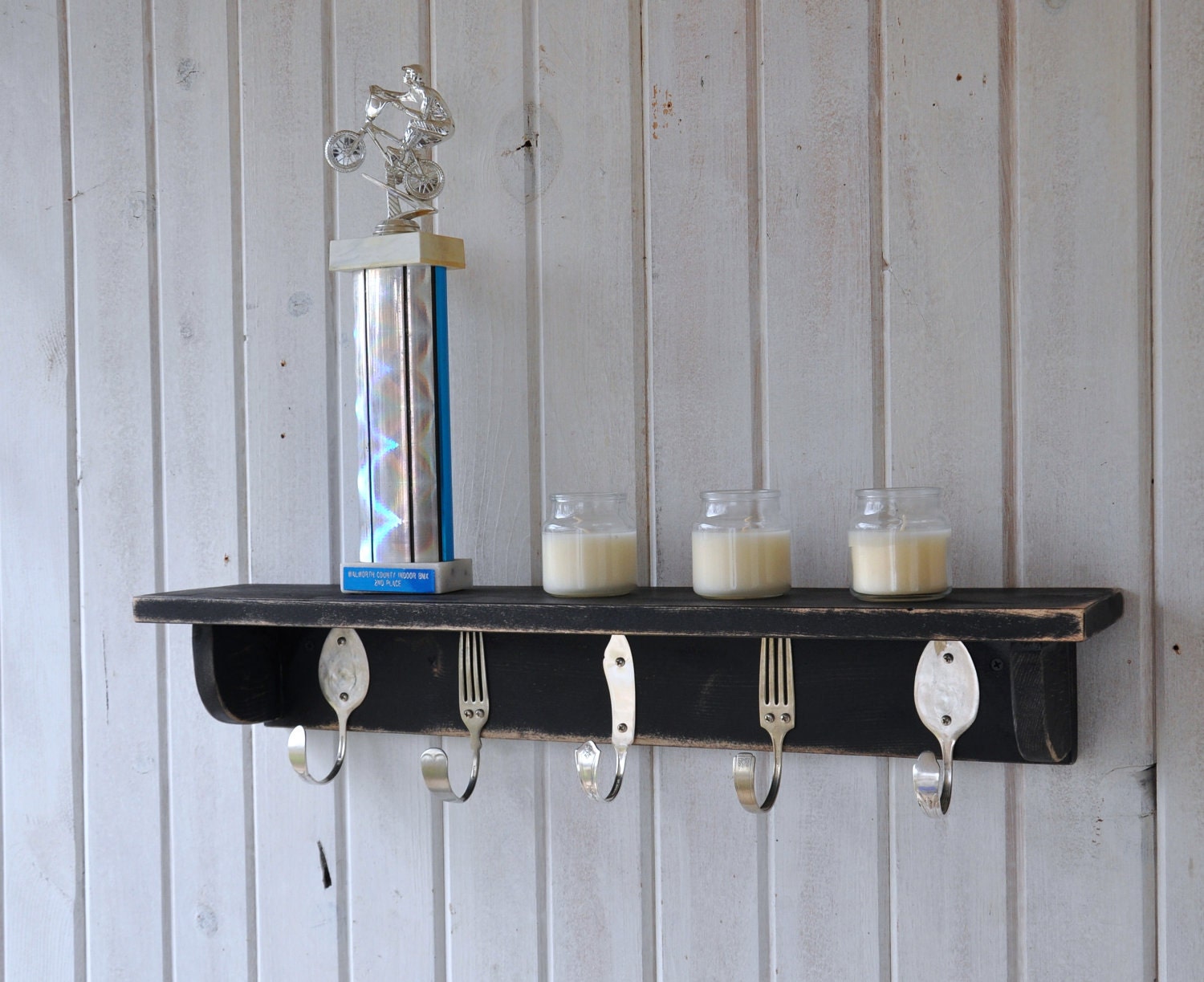 Coat Rack Shelf With Recycled Silverware Hooks Storage Hanging Hooks ...
