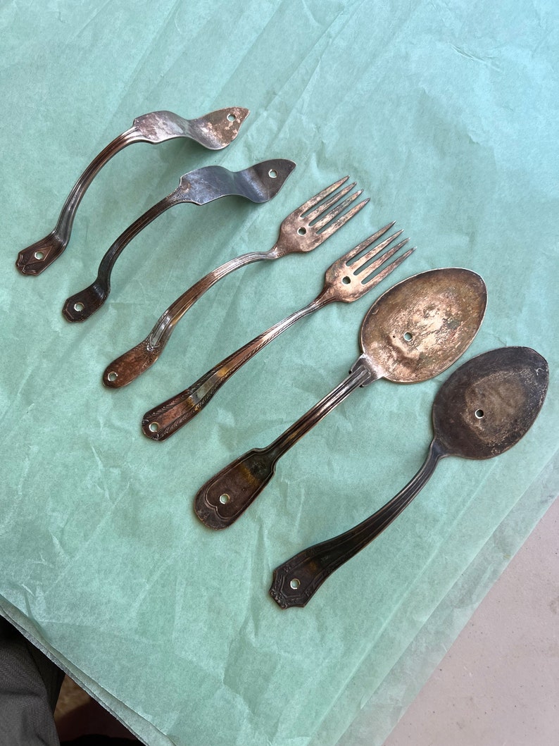 Set of 6 Silverware Door Pulls Forks Knives Spoons Cabinet Hardware ...