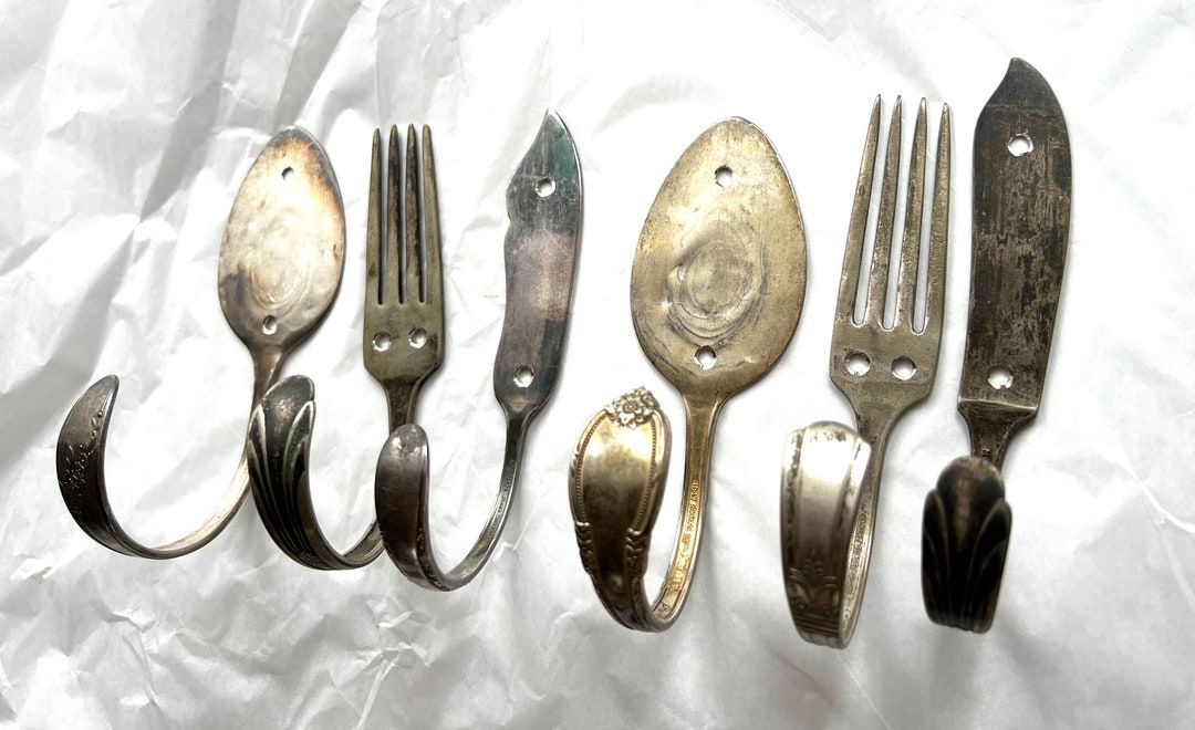 Silverware Hooks Set Spoon Fork Knife Set of 6 Silver Vintage Storage ...