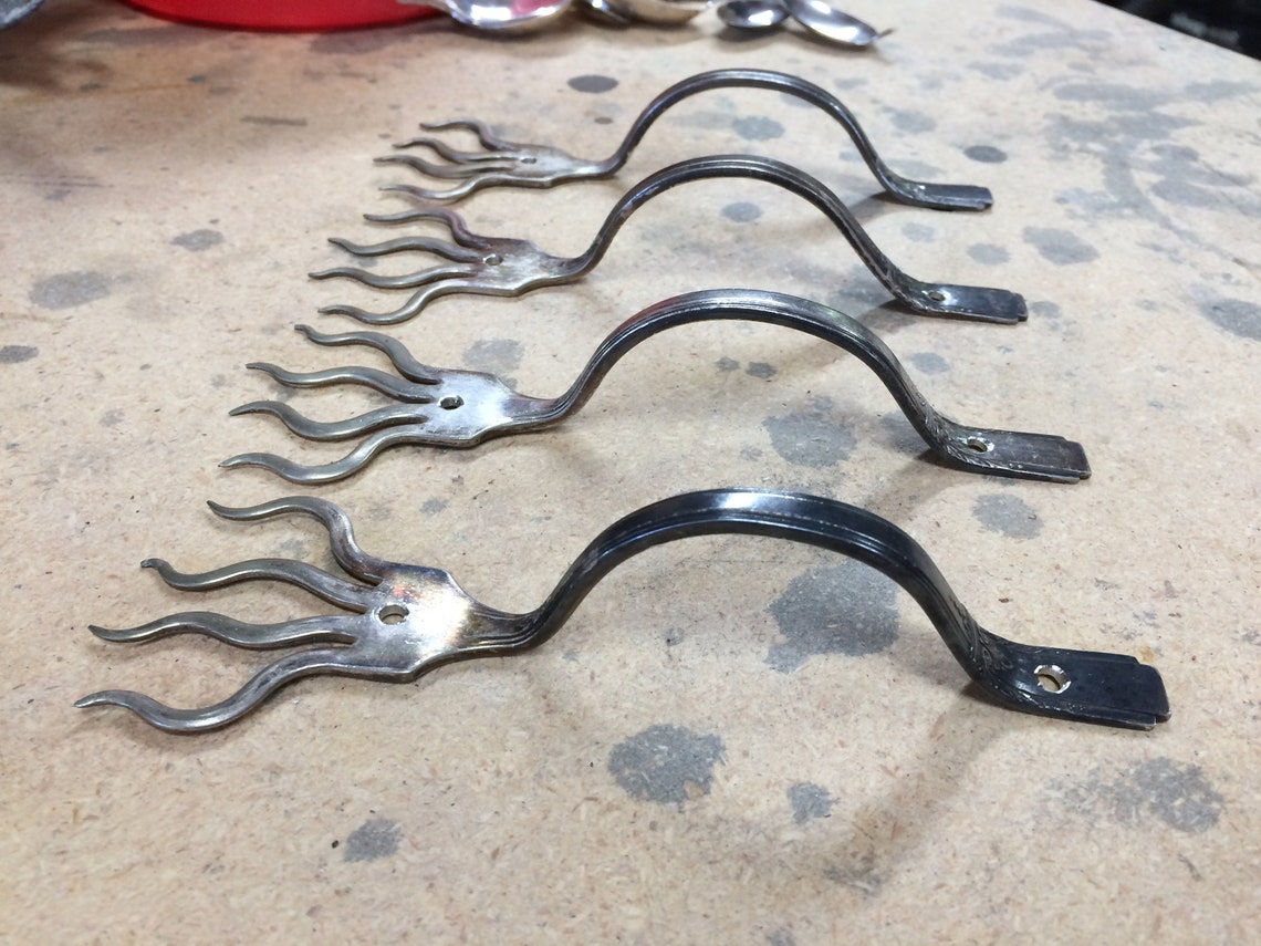 Funky Fork Cabinet Pull Reclaimed Vintage Silverware Handle - Etsy