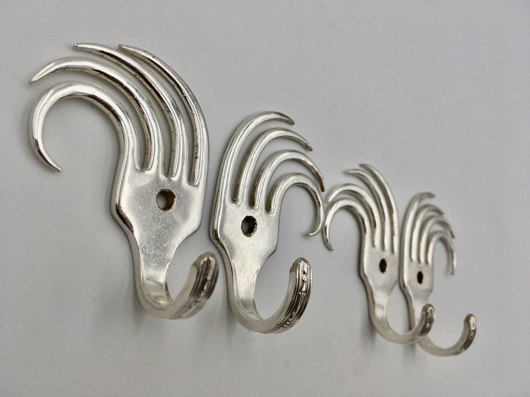 4 Small Key Hooks Vintage Wave Fork Hooks DIY Build Your Own Rack Wall ...