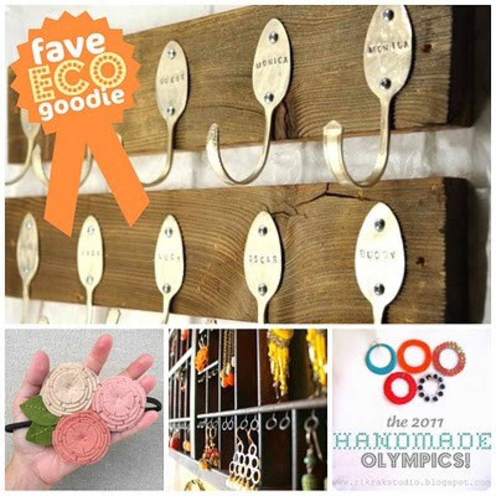 3 Personalized Spoon Hooks and 4 Funky Fork Hooks Coat Rack With Shelf ...