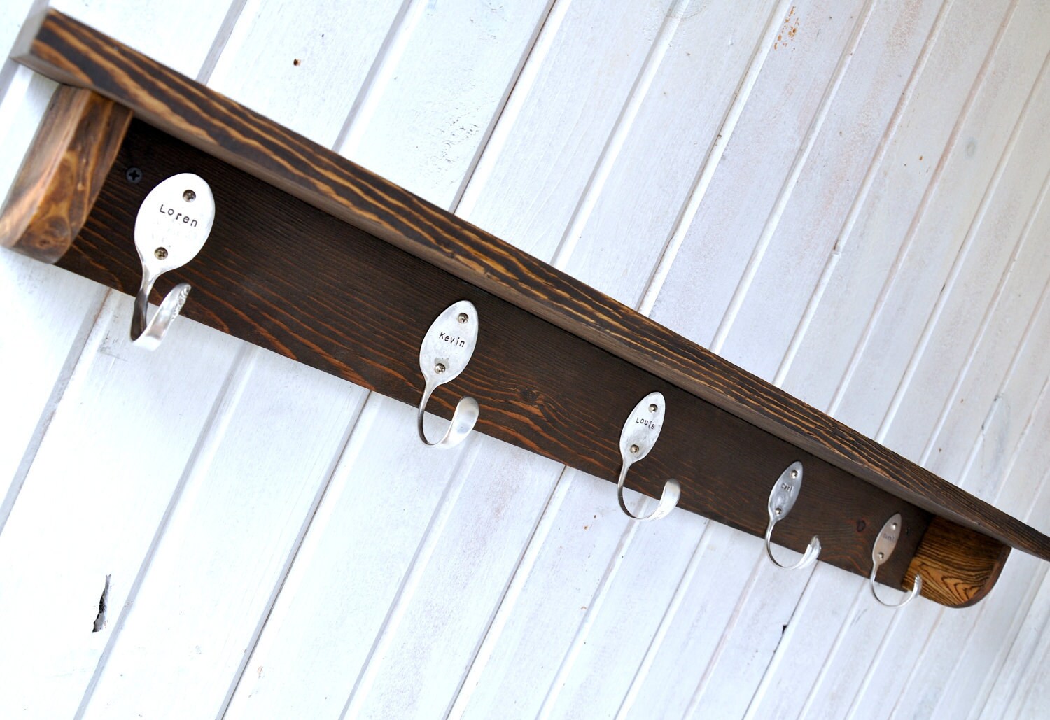 5 Personalized Spoon Hooks Shelf Recycled Silverware Wall | Etsy