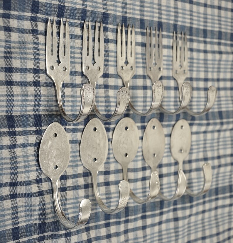 Wholesale LOT 5 Fork Hooks 5 Spoon Hooks Vintage Reclaimed Silverware ...