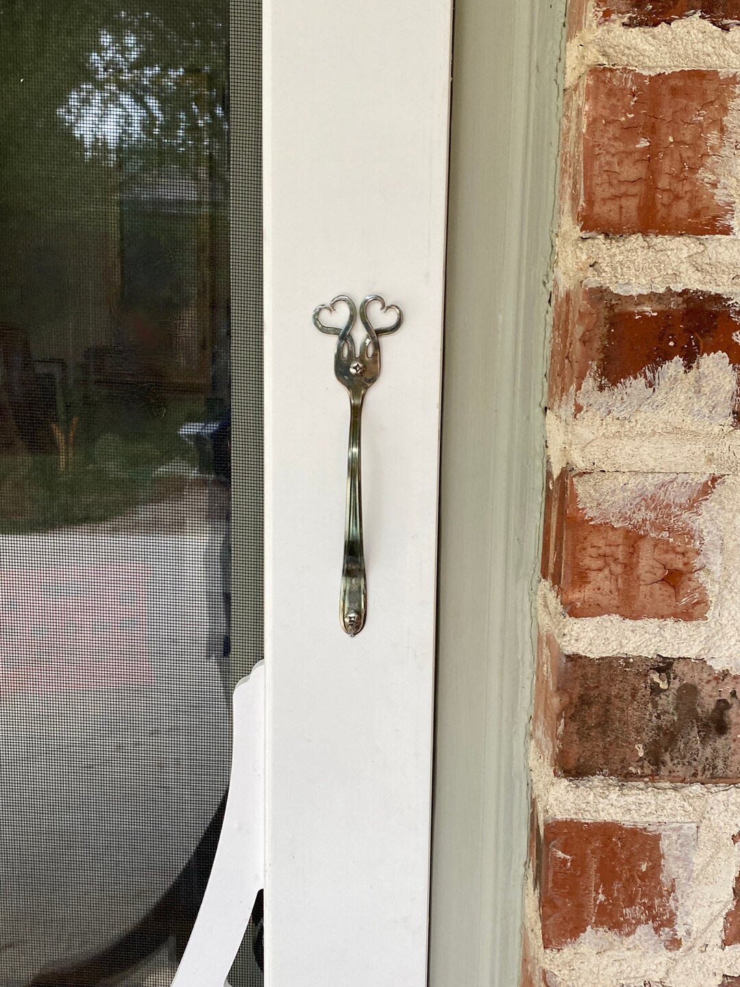 Double Heart Fork Door Pull Cabinet Handle Vintage Silver Plate ...