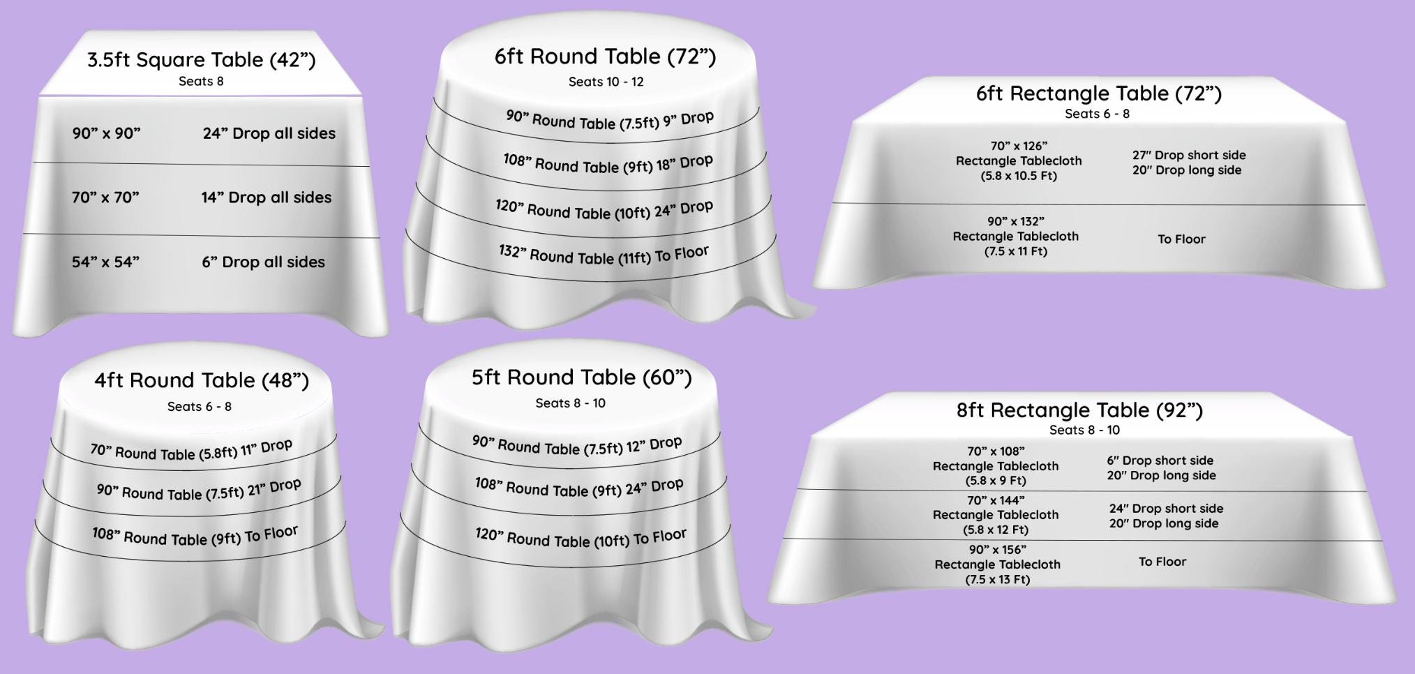 Bespoke 132" Round Polyester Tablecloths for Weddings Events Parties ...