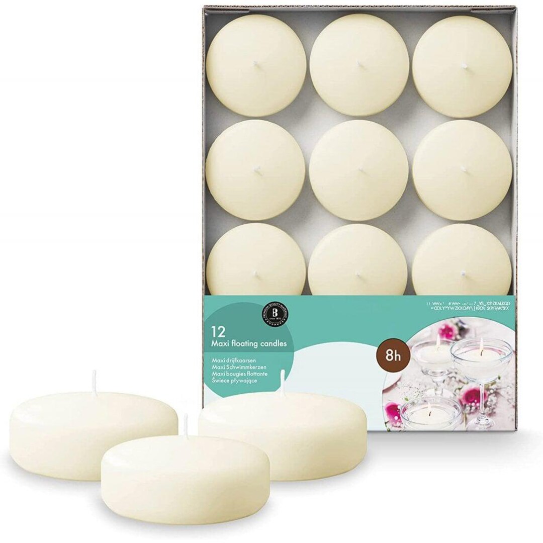 Bolsius Large Floating Candles 12 Pack in Ivory or White for Weddings ...