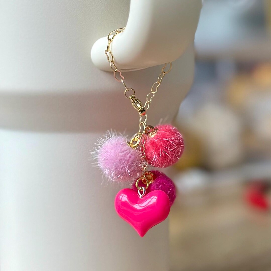 Pink Heart Tumbler Charm: Pom Pom Cup Accessory - Etsy
