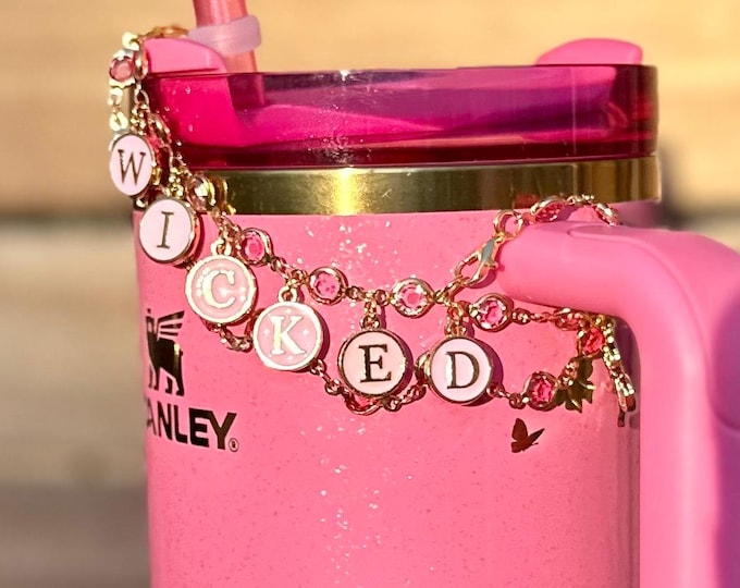 Wicked Tumbler Cup Charm | Black and Green Gemstone Gold Straw Charm ...