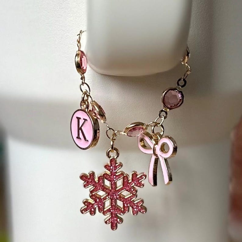 Pink Christmas Tumbler Charm: Snowflake Initial Accessory - Etsy