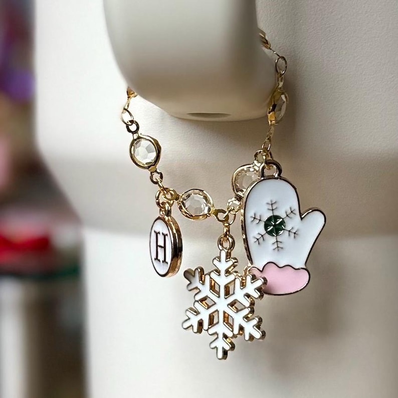 Pink Christmas Tumbler Charm: Snowflake Initial Accessory - Etsy