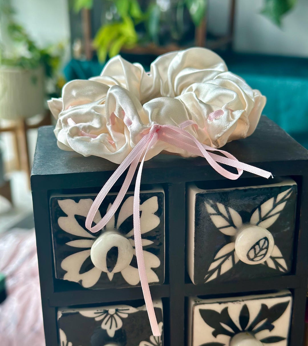 Pink Bow Satin With Light Pink Embroidered Ribbon Handmade Gift Ivory ...