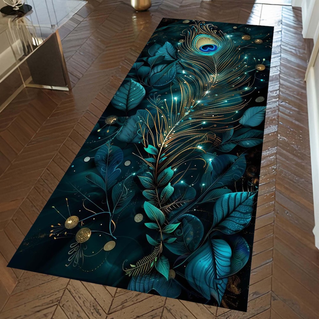 Emerald Rug, Peacock Color Rug, Leaf Decor Rug, Unique Design Rug, Xmas ...