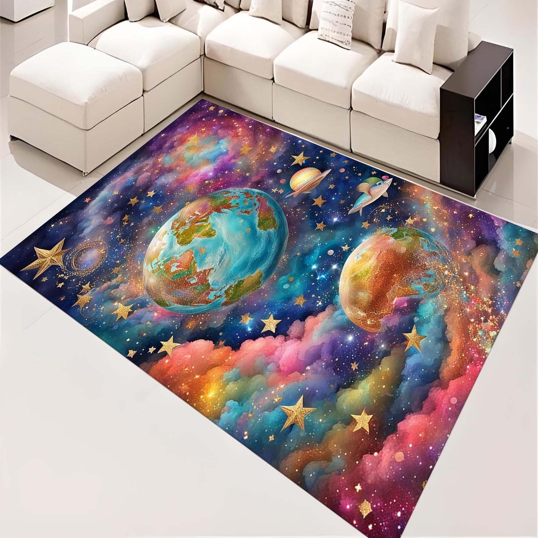 Moon Rug, Sun Rug, World Rug, Space Rug, Colorful Rug, Rainbow Rug ...