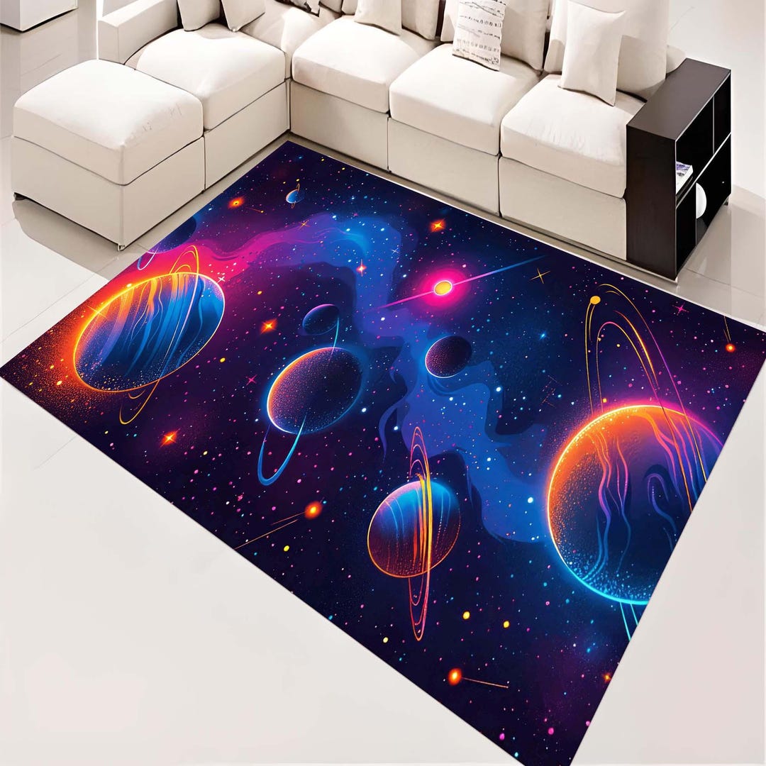 Purple Rug, Galaxy Space Rug, Neon Planet Themed Area Rug for Bedroom ...