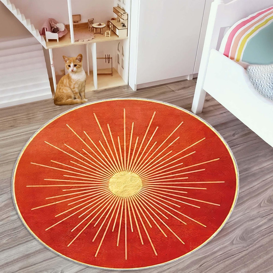 Sun Rug, Ronud Rug, Circle Sun Rug, Orange Rug, Ronud Sun Rug, Bathmat ...