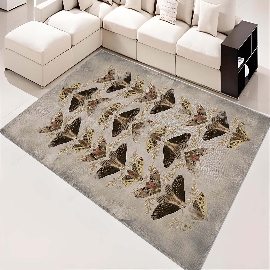 Area Rug, Large Rug, Vintage Moth Area Rug, Boho Nature Inspired Rug ...