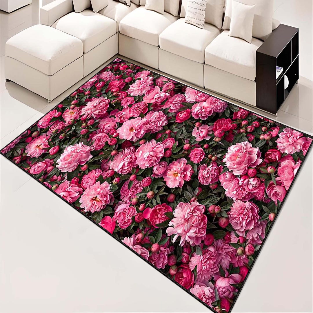 Pink Rose Rug, Flower Rug, Peony Pattern Rug, Roses Decor Rug, Living ...