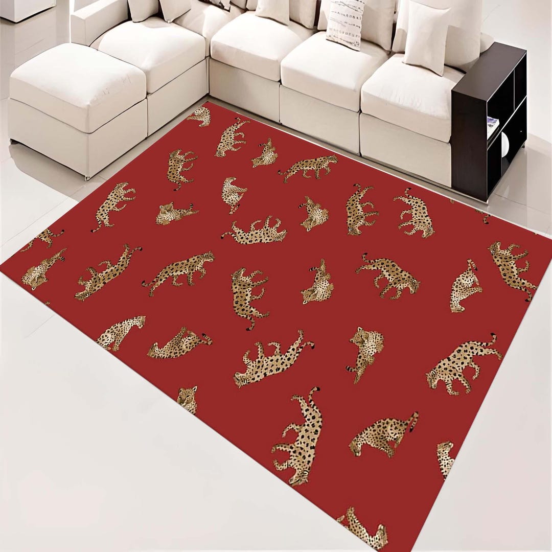 Tiger Rug, Red Area Rug With Leopard Print Design, Modern Animal Print ...