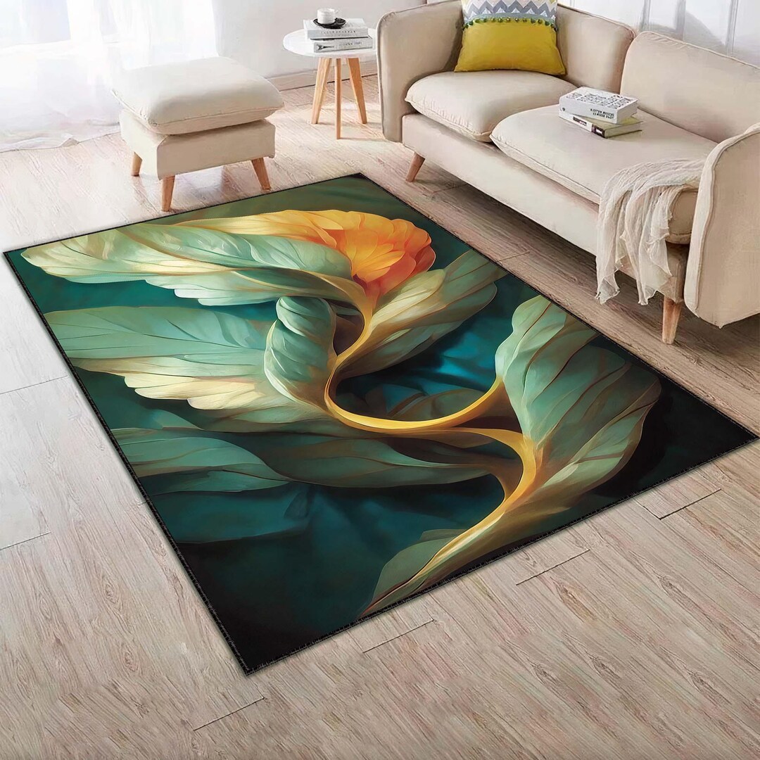 Area Salon Rug, Leaf Rug, Flower Rug, Green Leaf Rug, Indoor Rug ...