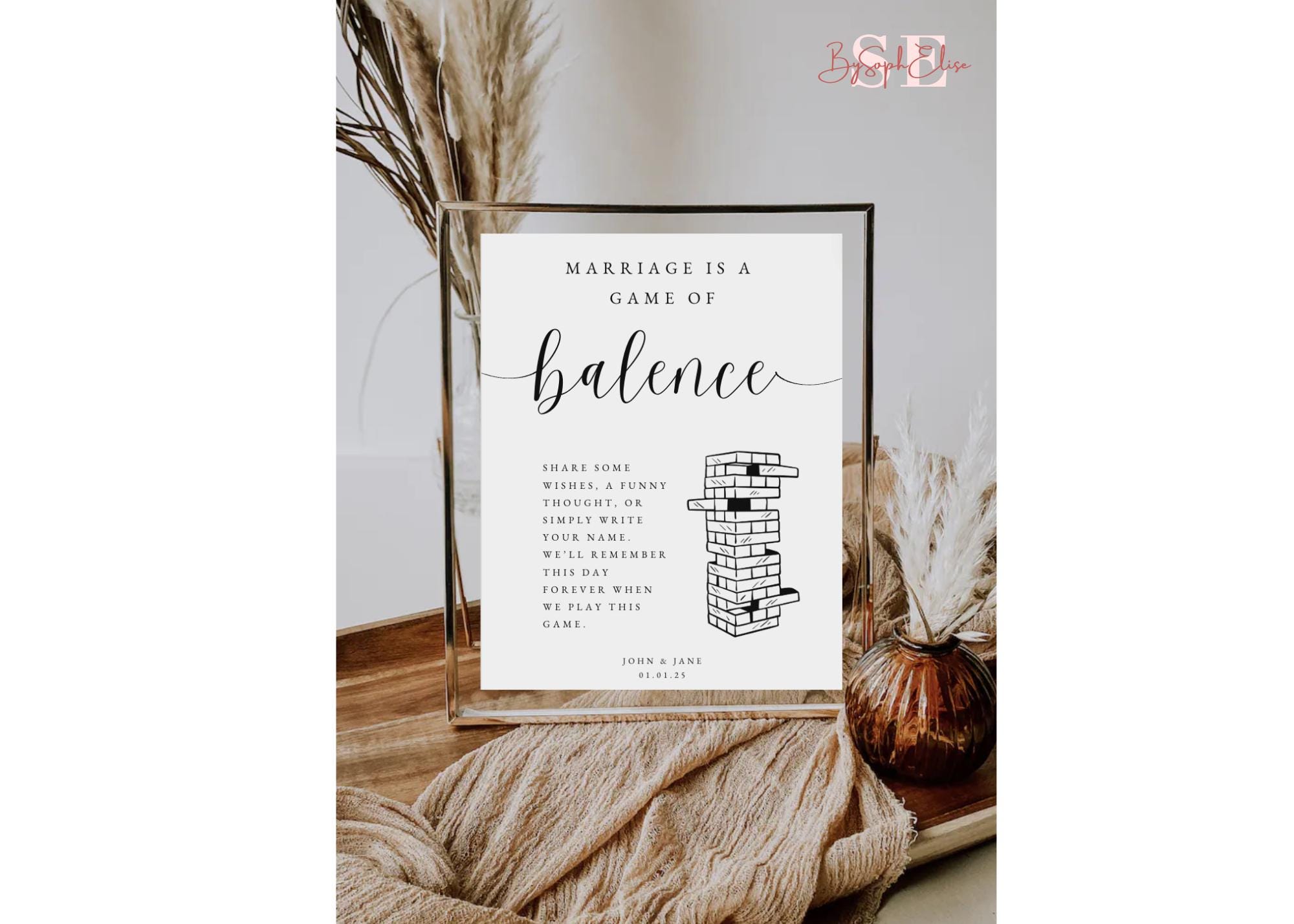JENGA Marriage is a Game of Balance Template - Elegant, Black & White ...