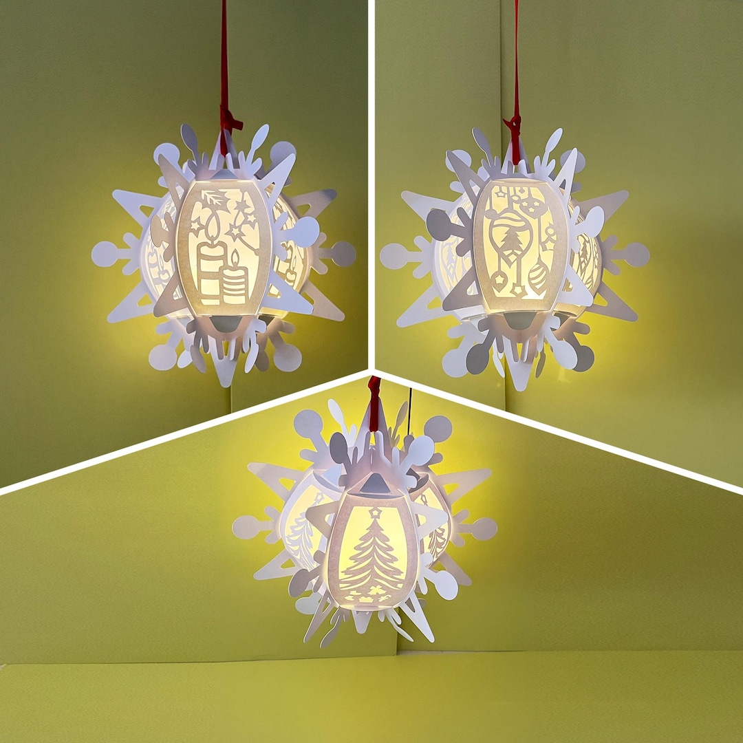 Set 3 Snowflake Hanging Lantern PDF, SVG, Studio Templates - DIY ...