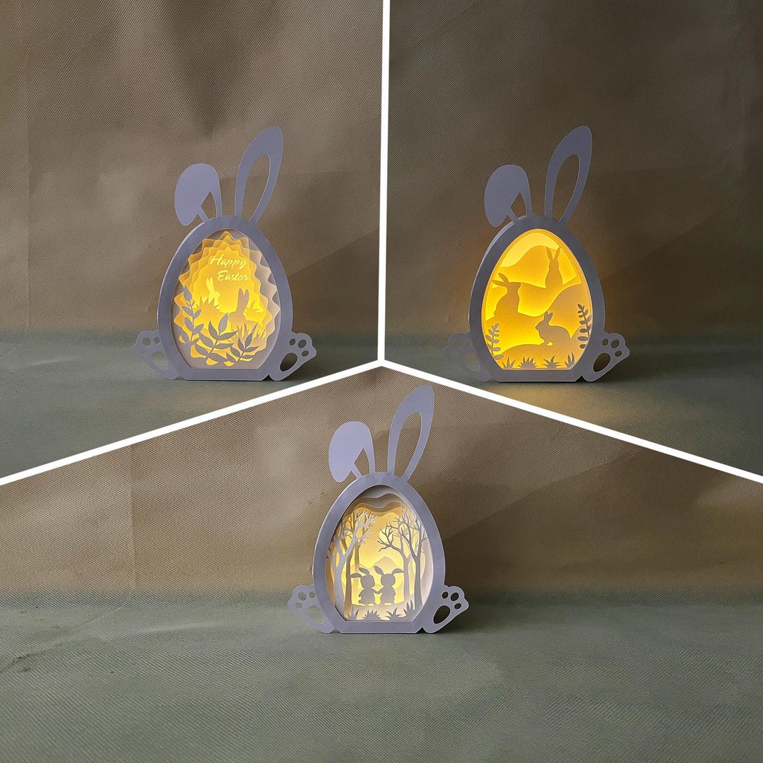 Pack 3 Rabbit Easter Egg Shadow Box SVG, Studio, PDF Templates - Easter ...
