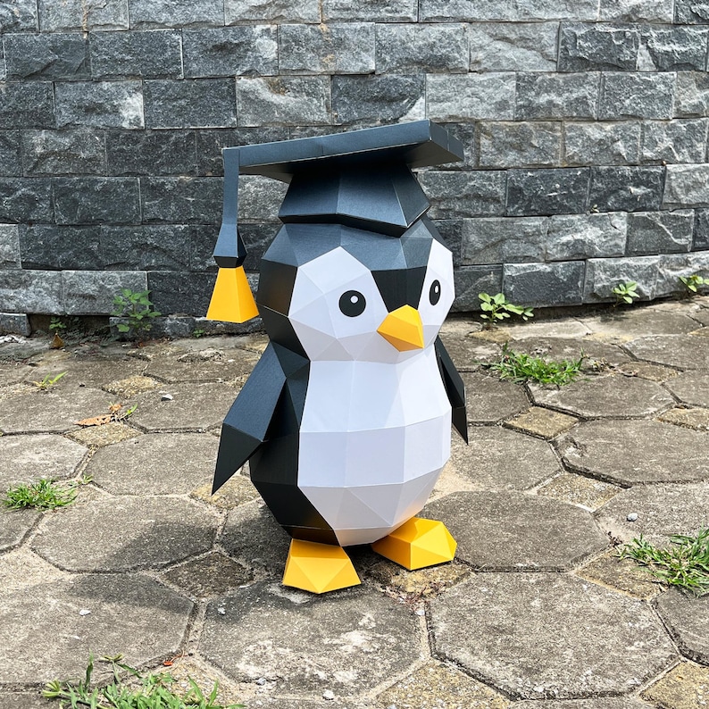 Graduate Penguin Papercraft, 3D Low Poly Animal (PDF, SVG, Studio) - Etsy