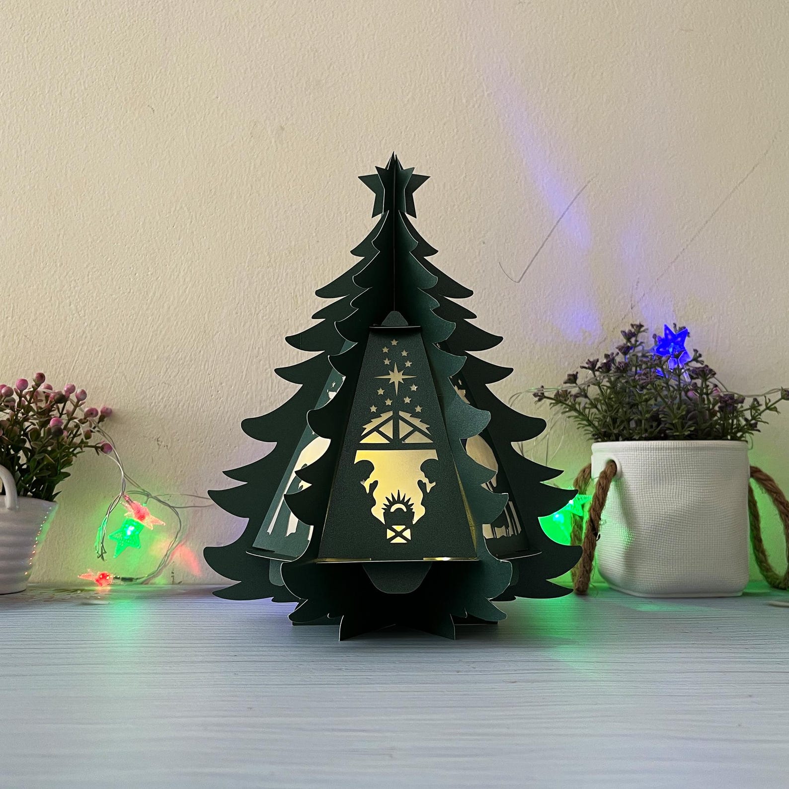 DIY Nativity Christmas Tree Lantern V2, Paper Cutting Template (SVG ...