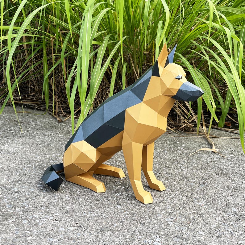 German Shepherd Sitting Papercraft Model, DIY Origami Sculpture (SVG ...