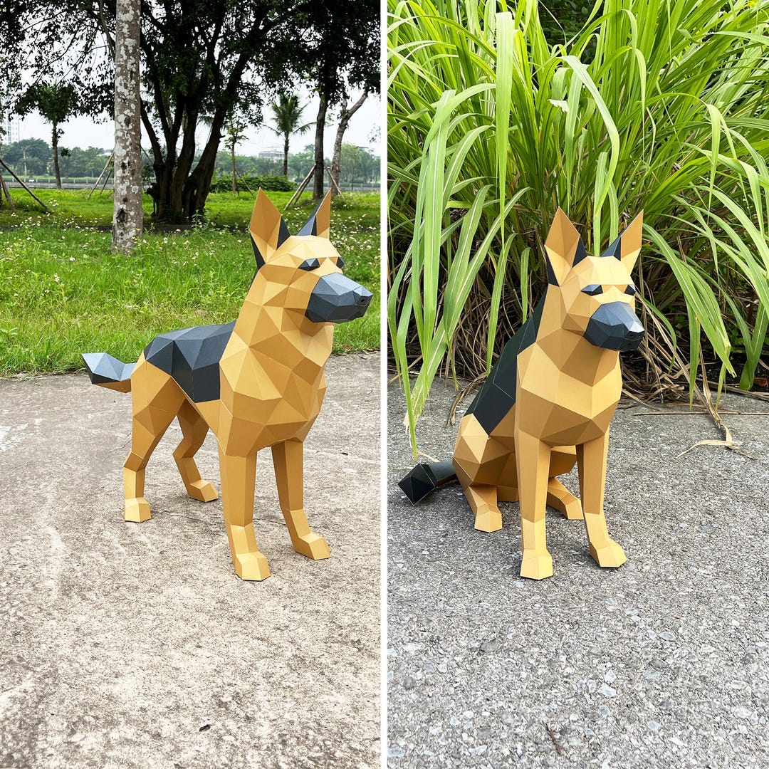 Set 2 German Shepherd Papercraft Template - Diy German Shepherd Origami ...