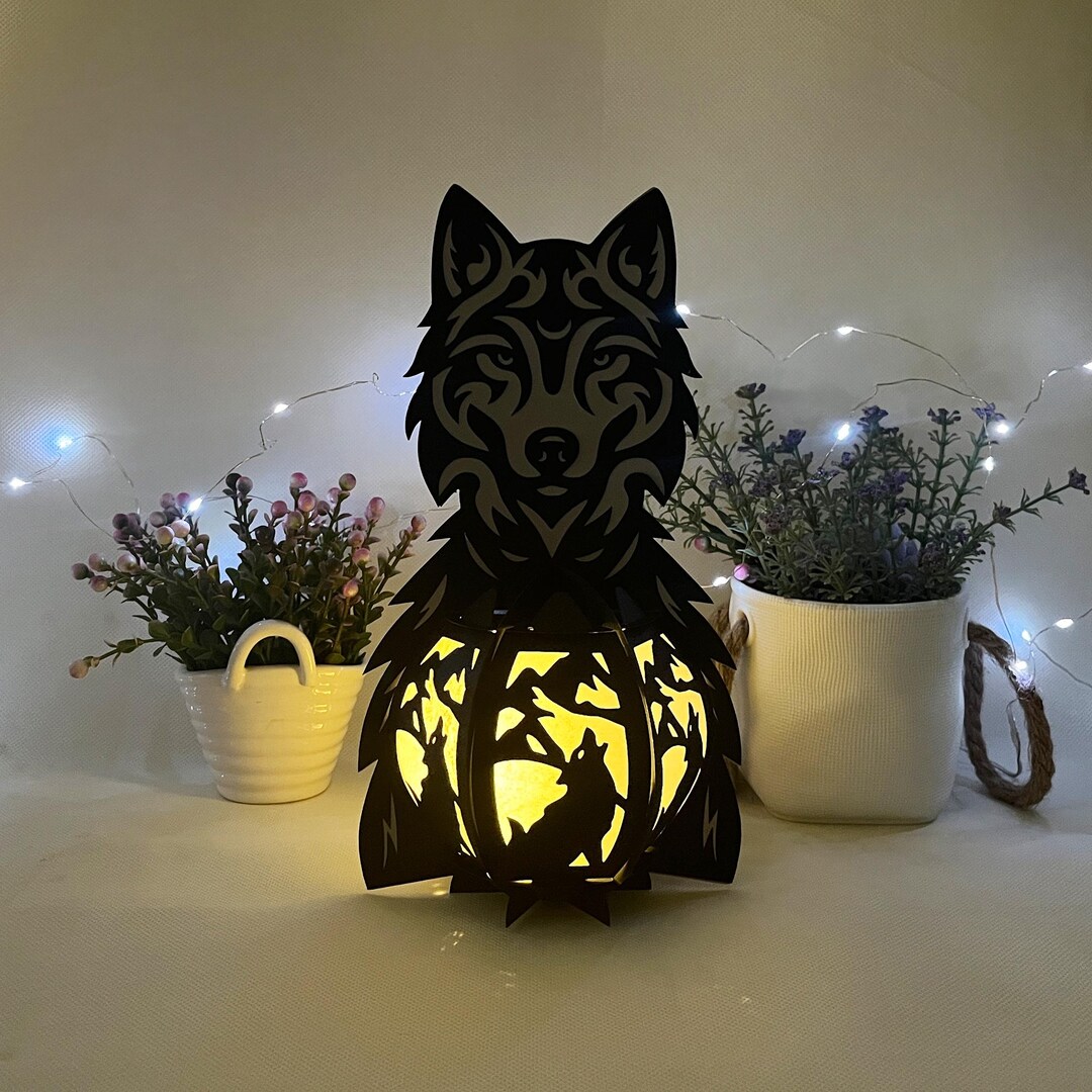 Wolf Lantern SVG for Cricut Projects - Diy Wolf Paper Lamp - PDF ...